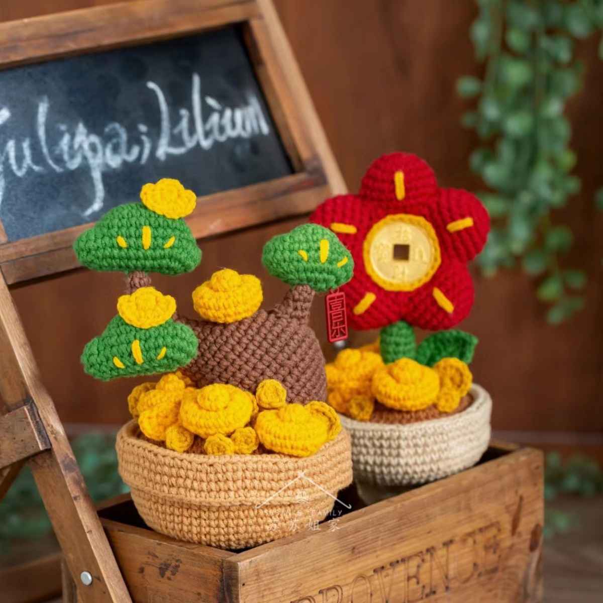 Chart móc chậu cây may mắn chưng Tết - Free crochet lucky tree pattern ...