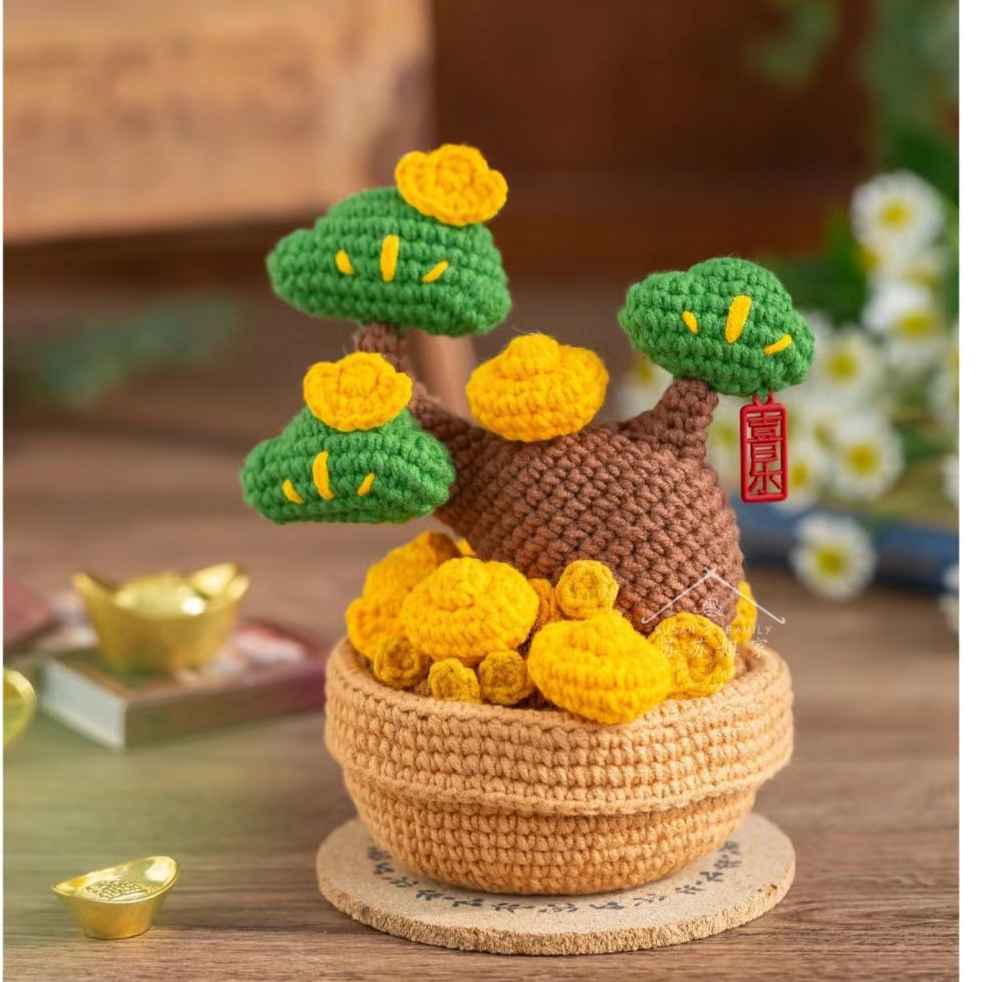 Chart móc chậu cây may mắn chưng Tết - Free crochet lucky tree pattern ...